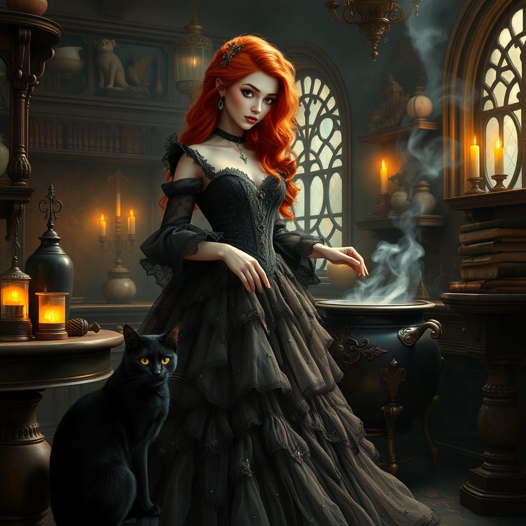 Gothic Princess Witch in Victorian Era Opulence - AI Art