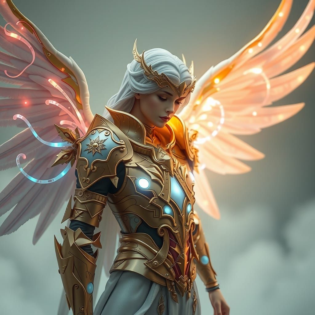 Aetherpunk angel 3 - Angel in Aetherpunk Gold Armour with Gl...