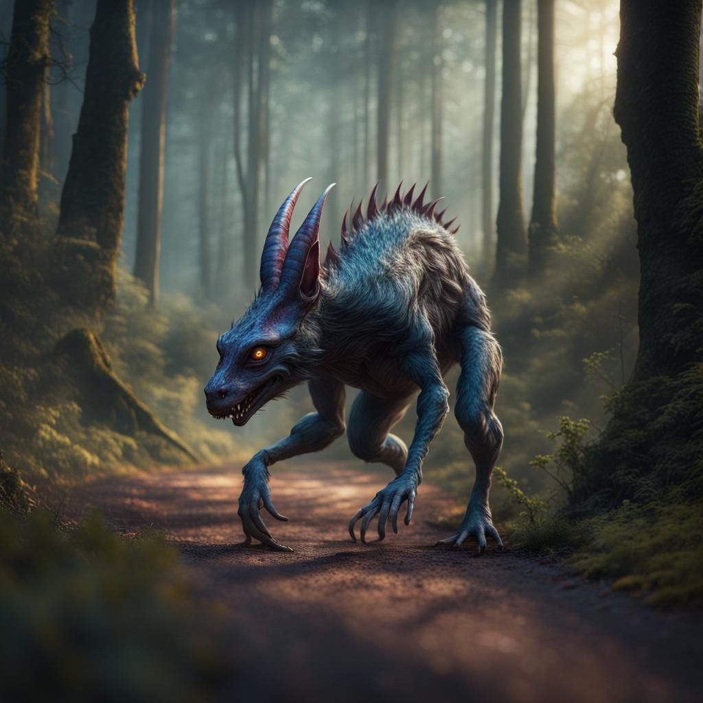 Chupacabra on the side of a forest road. - AI Generated Artwork ...