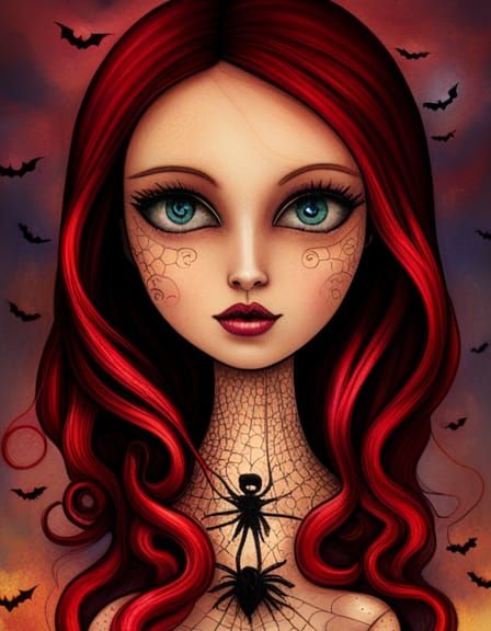 A super cute barbie doll with a pretty witchy outfit surrounded by bats ...