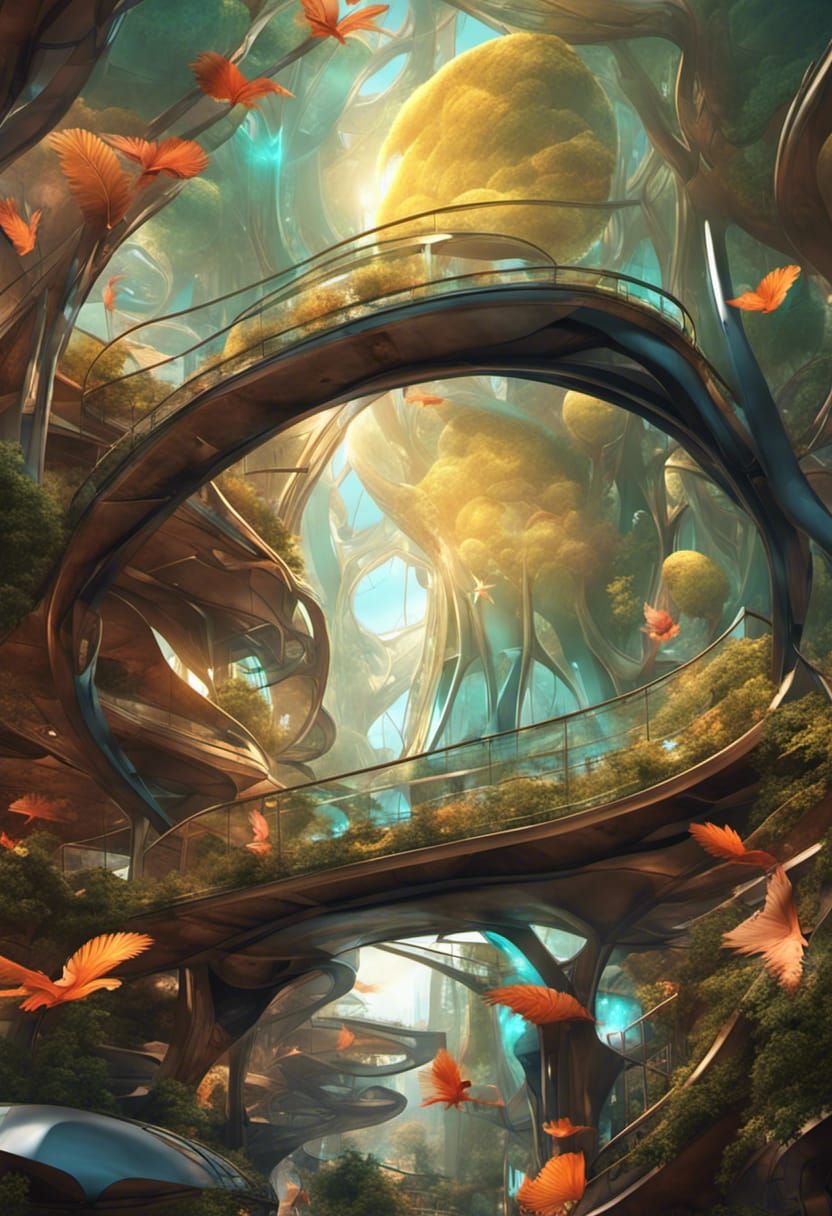 Autumn leaf aviary glass DNA bridges - AI Generated Artwork - NightCafe ...