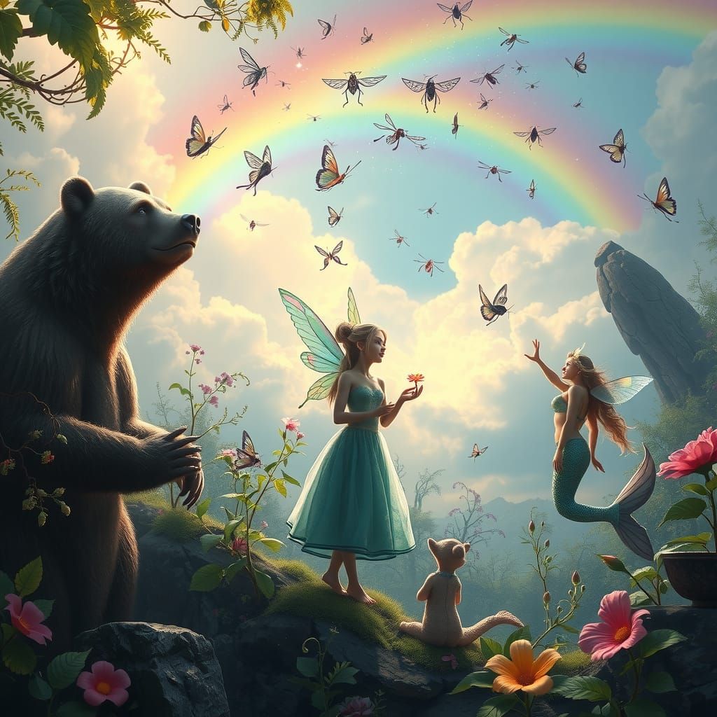 Fairy, bear, flower, butterfly, Mermaid, elves, rainbow, insects - AI ...