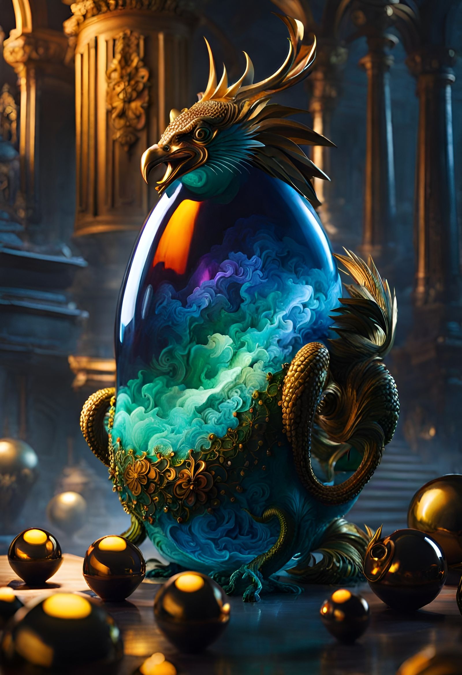 Maximalism Phoenix Egg - AI Generated Artwork - NightCafe Creator