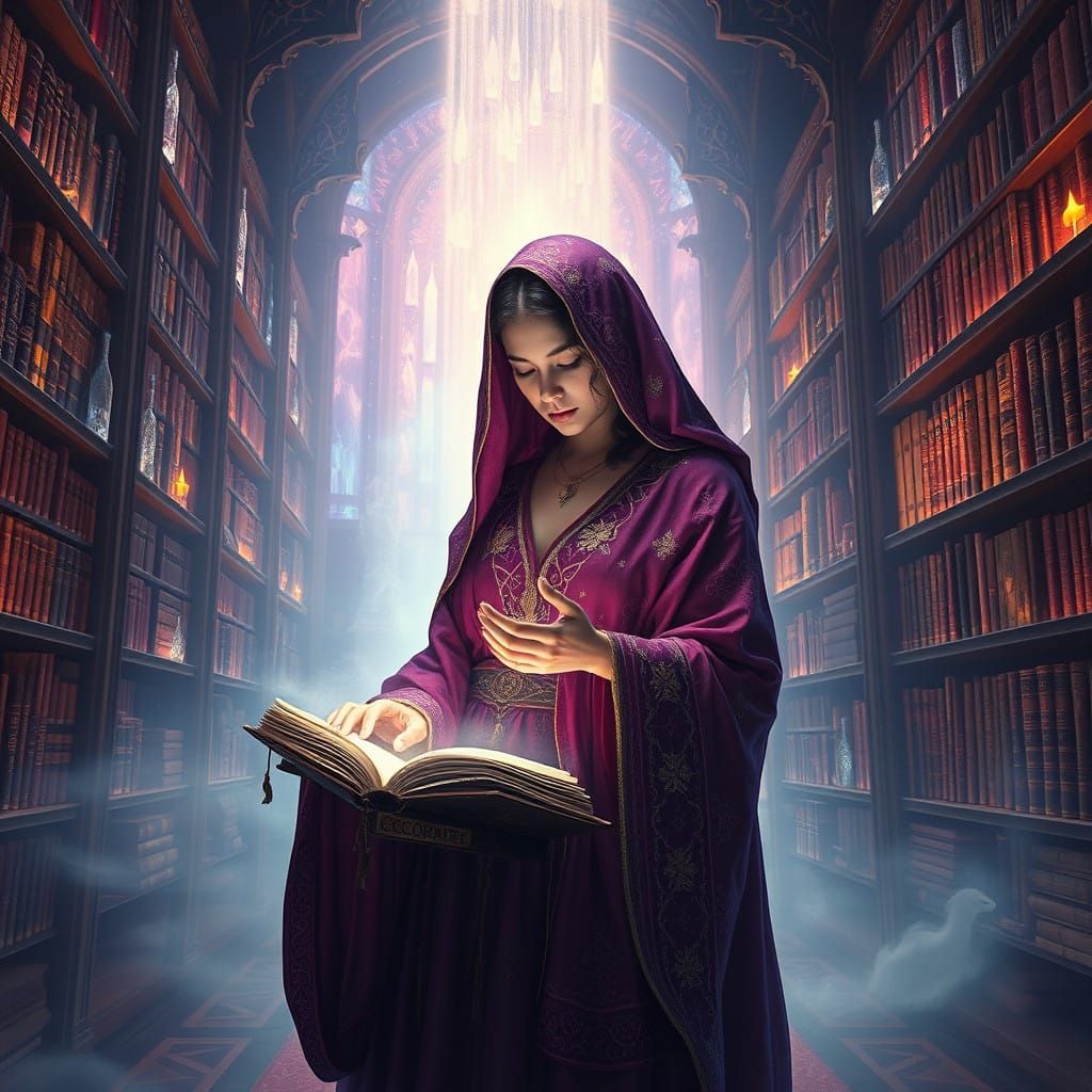 Woman in Mystical Library Unveils Ancient Akashic ... - AI Art