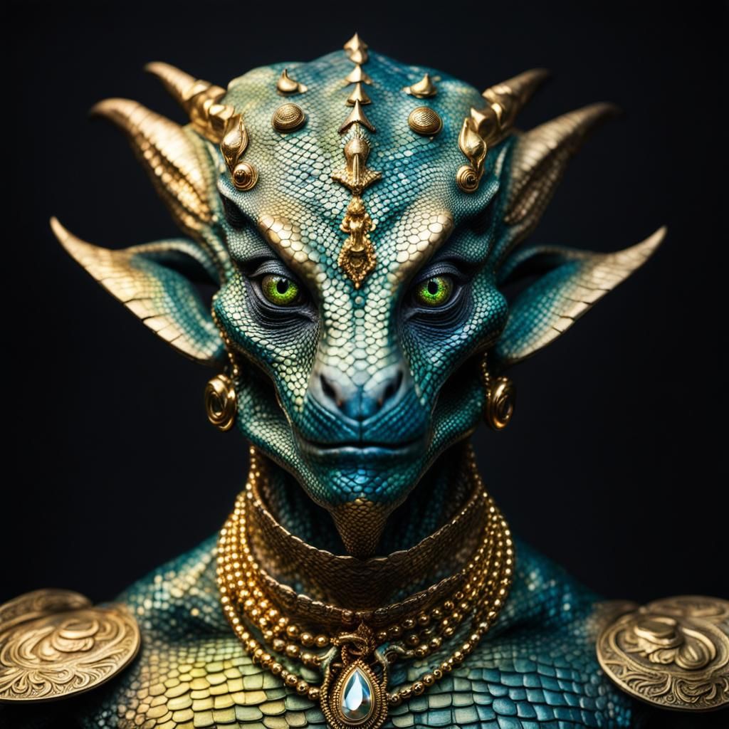 Professional photography, portrait of a humanoid reptilian creature ...