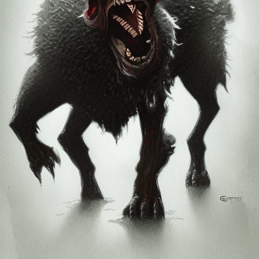 A werewolf eating a sheep - Lunar Beast Devours Flock in Da...