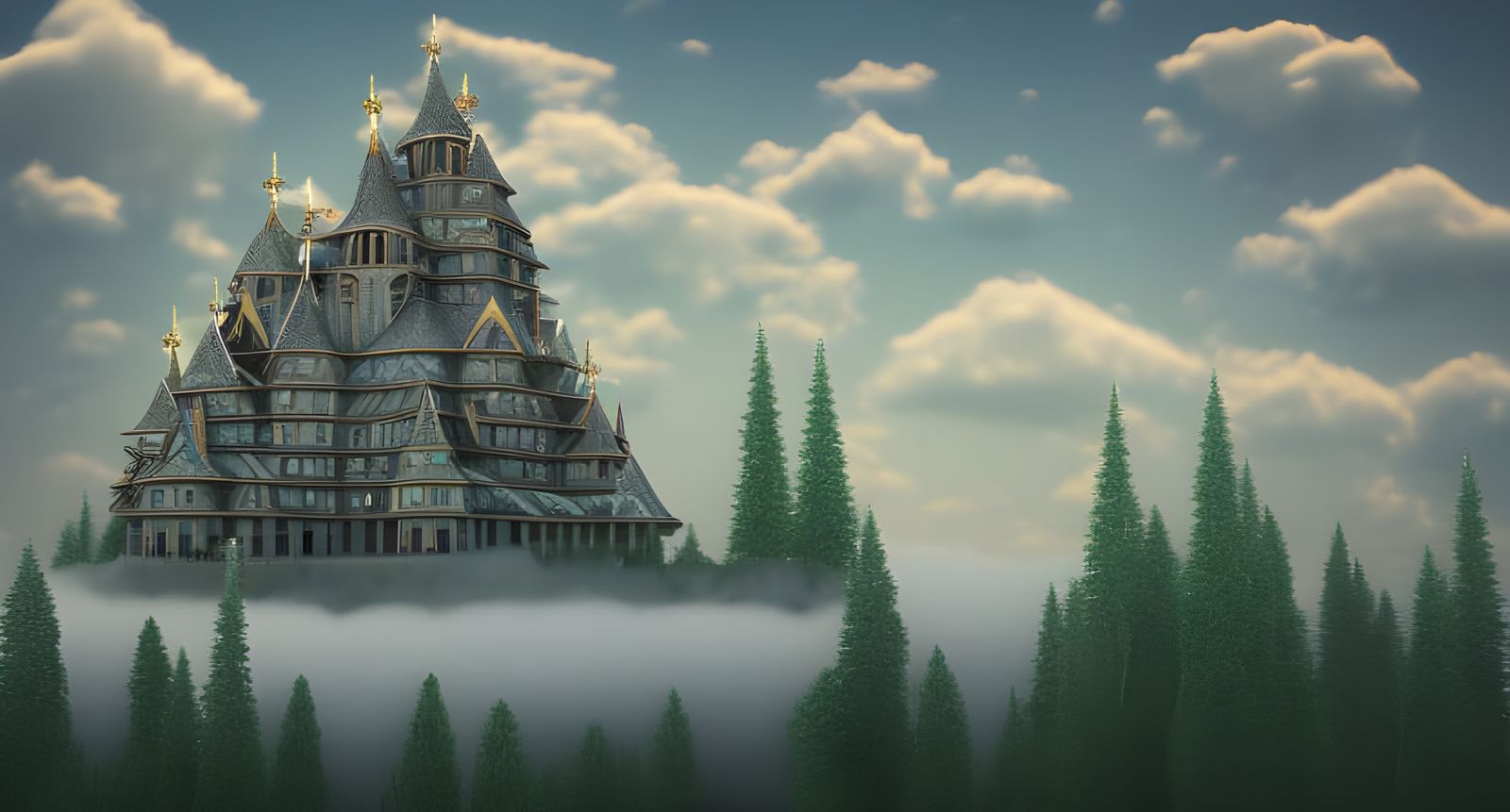 Symmetrical Crystal Castle floating in the clouds. Photorealistic, 4k ...