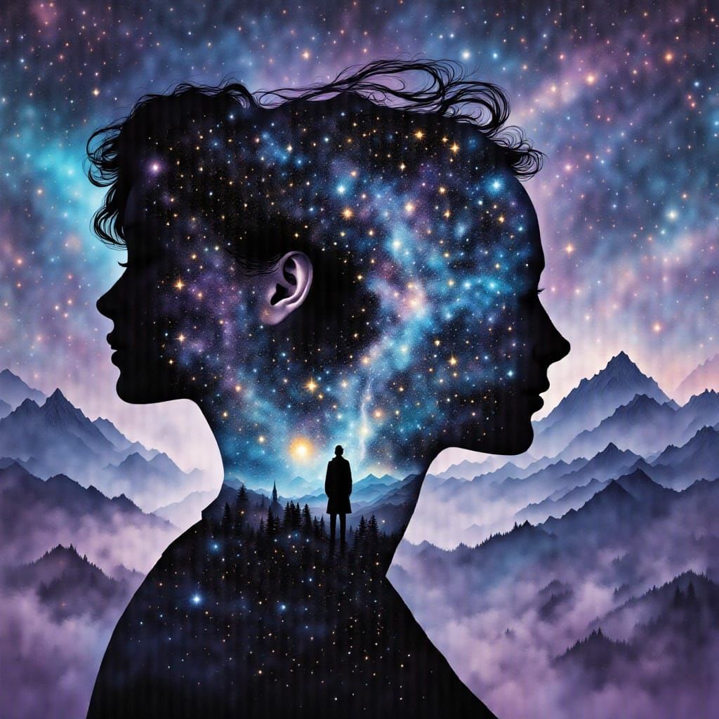 Mystics - Mystic Silhouette with Inner Goddesses in a Stormy...