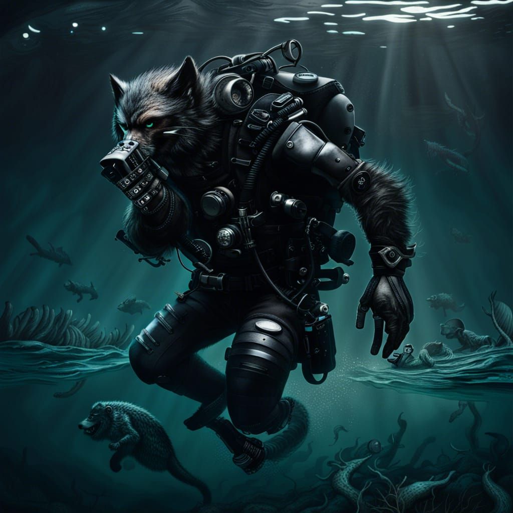 Werewolf Tactical scuba diver - AI Generated Artwork - NightCafe Creator