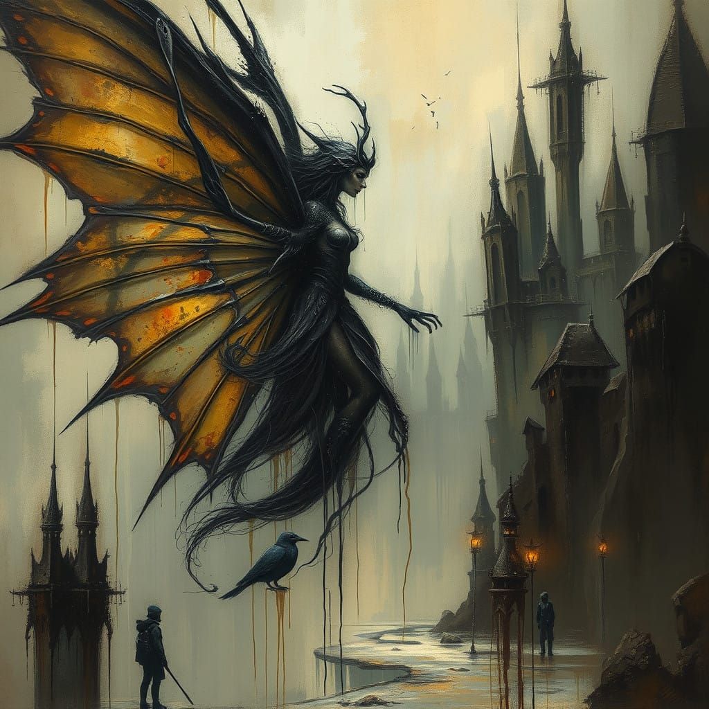 Portrait Dark Fairy Enchantress, timeless ISLAND SKY CITY, pouring and ...