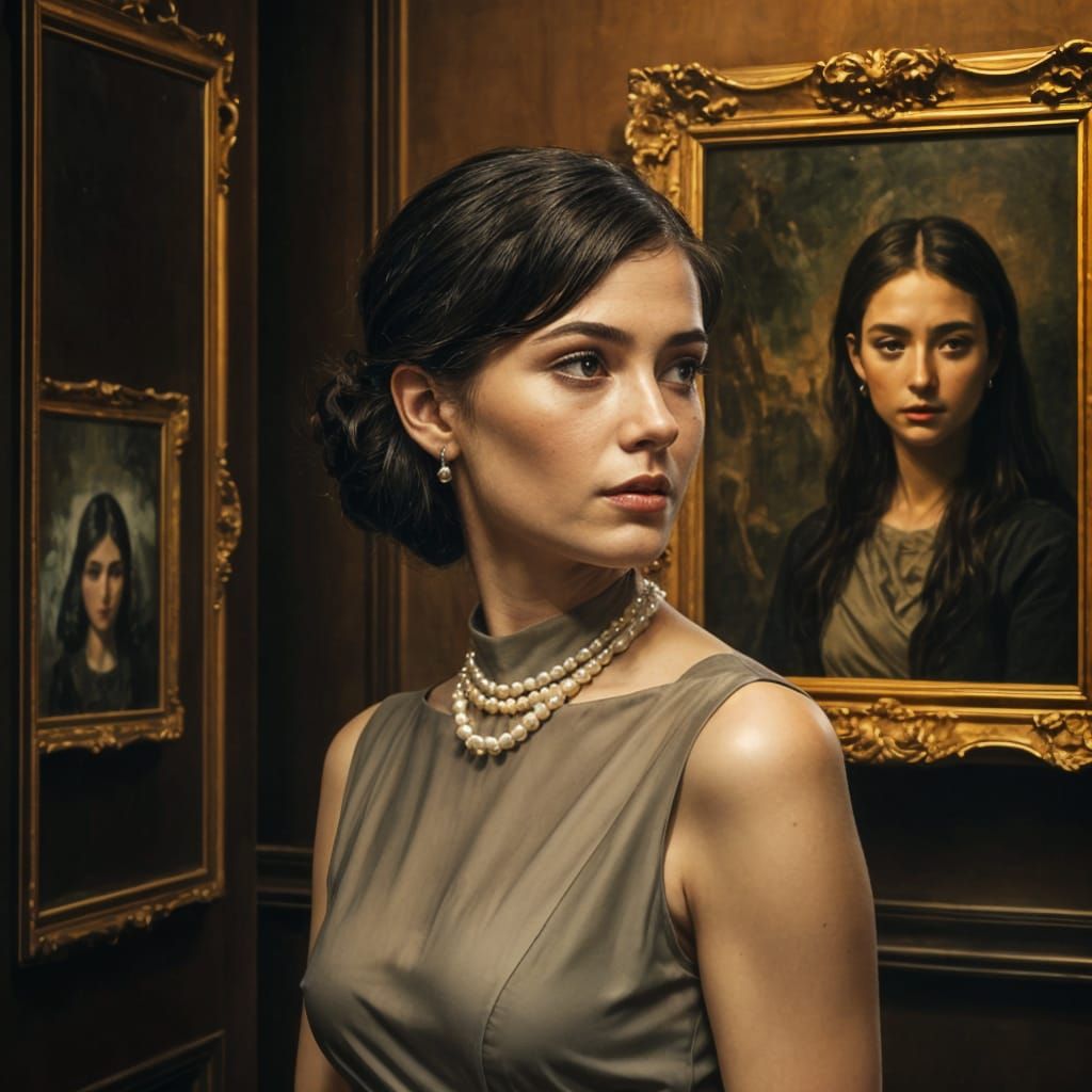 Elegant Woman Contemplates Melancholy Portrait - AI Art