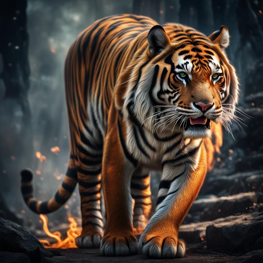 Wandering fire tiger - AI Generated Artwork - NightCafe Creator