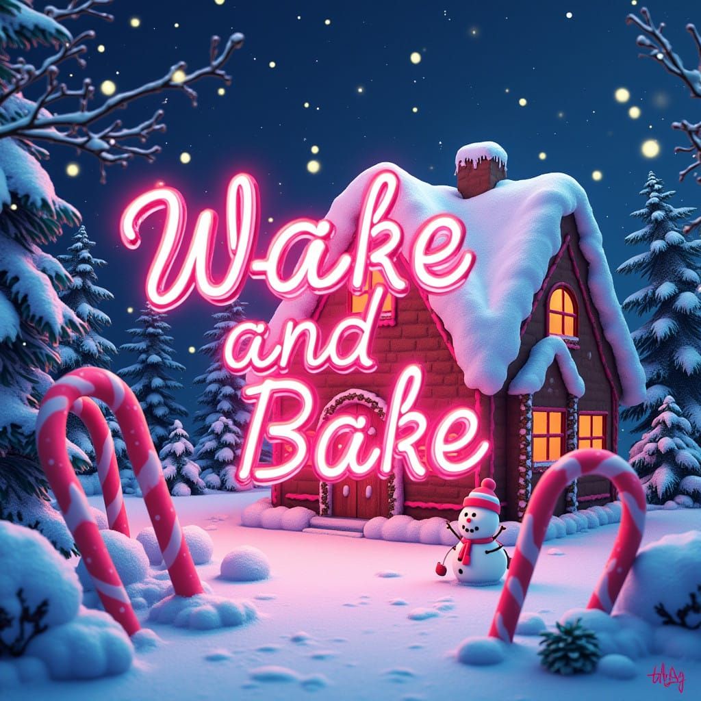 Neon Cursive Christmas Wonderland: Wake and Bake H... - AI Art