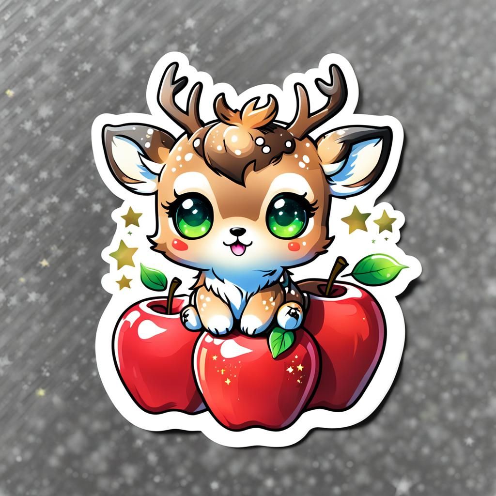 baby chibi deer with red apples - AI Generated Artwork - NightCafe Creator