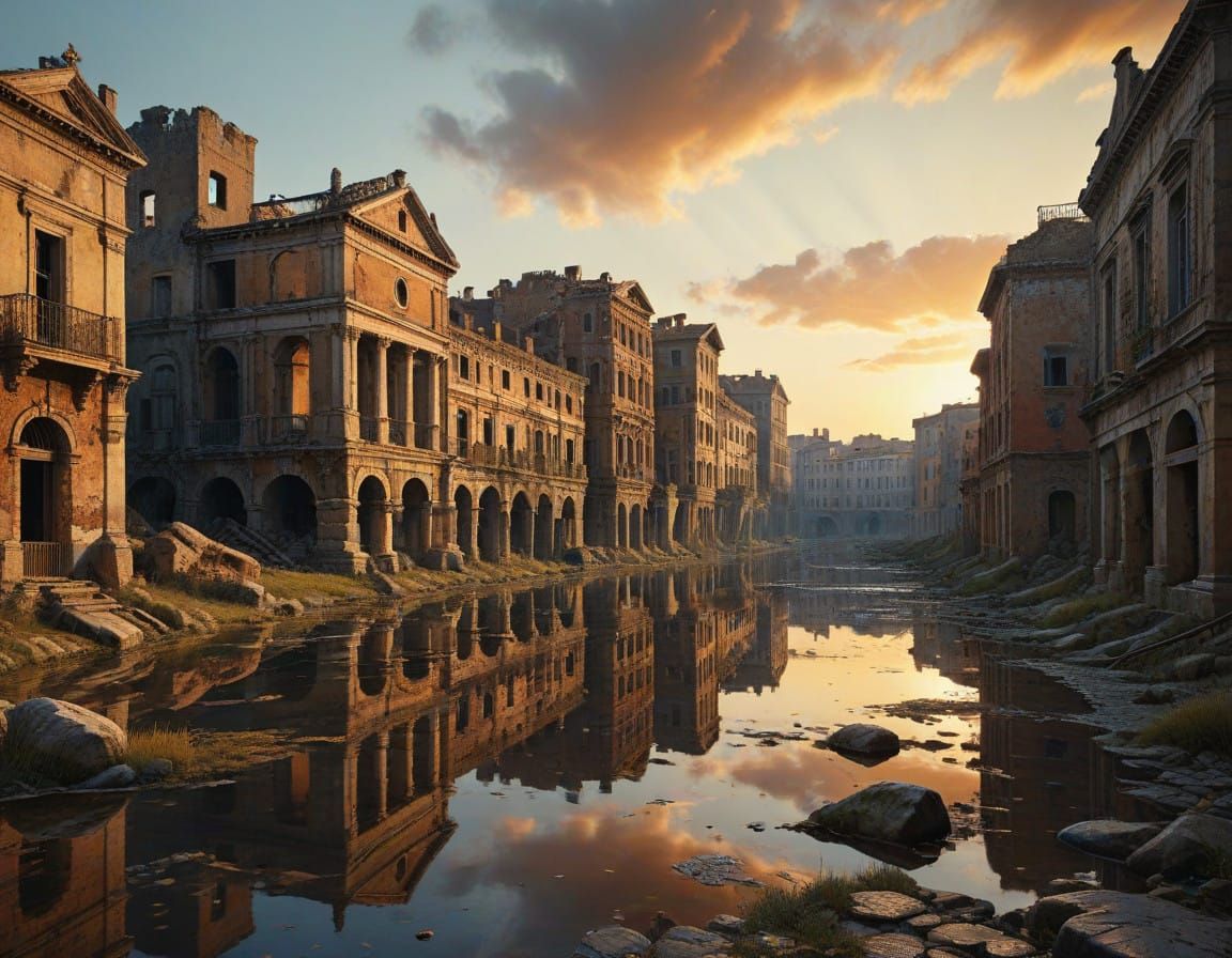 Flooded Ruins - Ancient Roman Ruins Reflected in Serene Lake