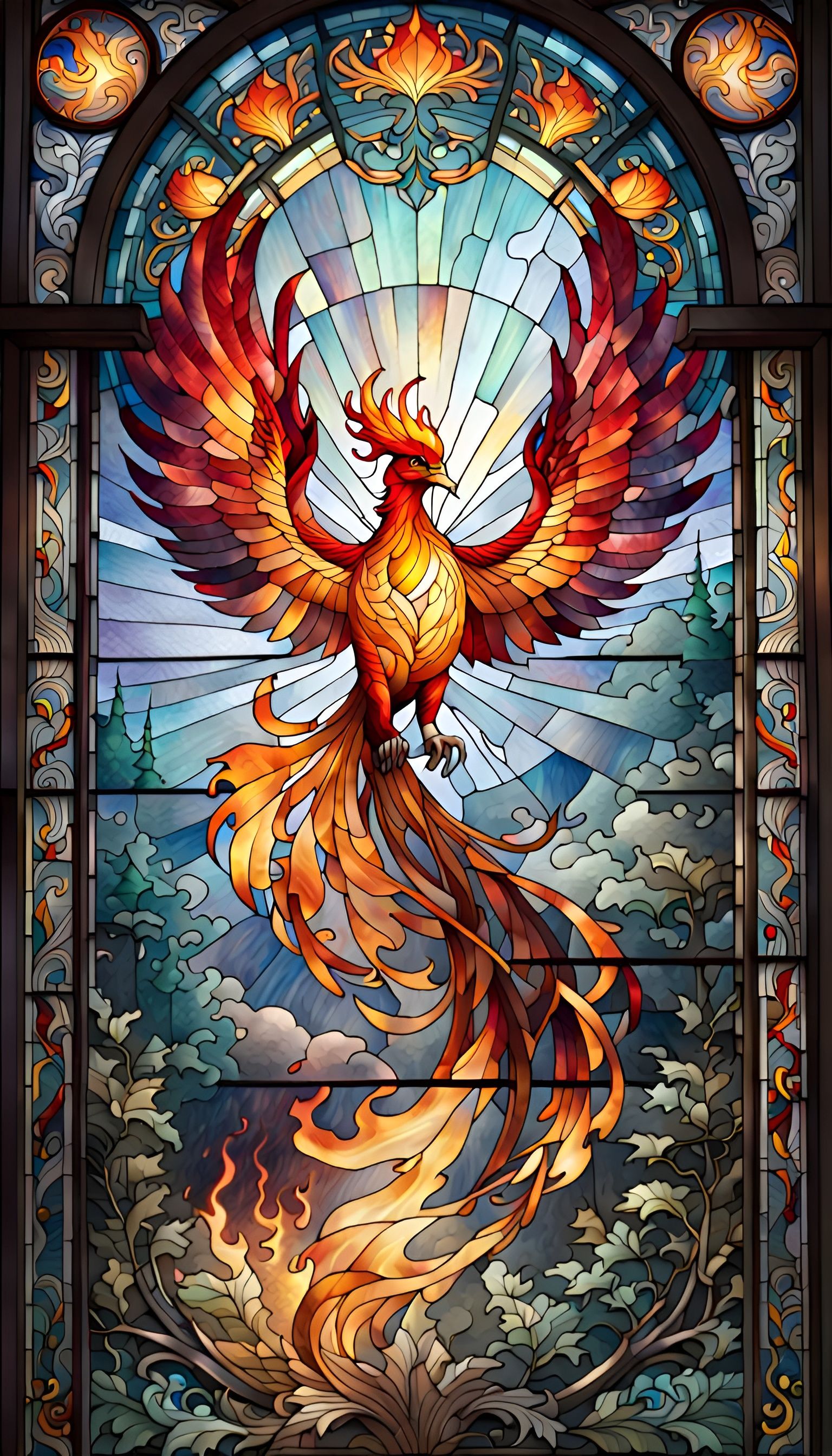 The Stained Glass Phoenix - AI Generated Artwork - NightCafe Creator