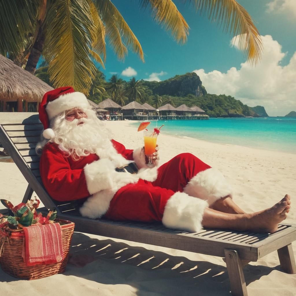 Santa on holiday - Santa on Vacation in a Tropical Paradise