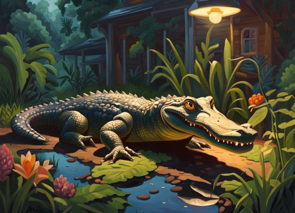 An alligator in back yard Alex Hirsch dynamic lighting intricately ...