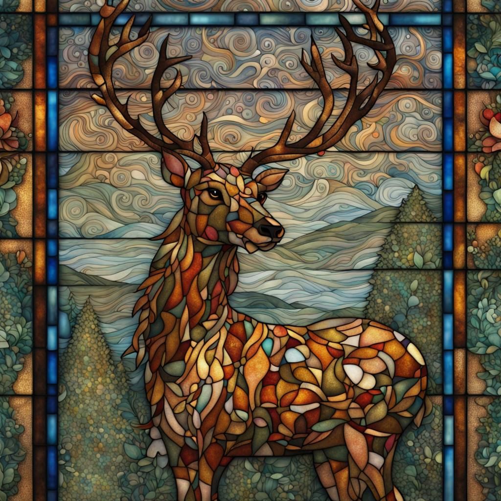 Stained-Glass Reindeer, William Morris, Klimt, April Nulgit, Baqubah ...