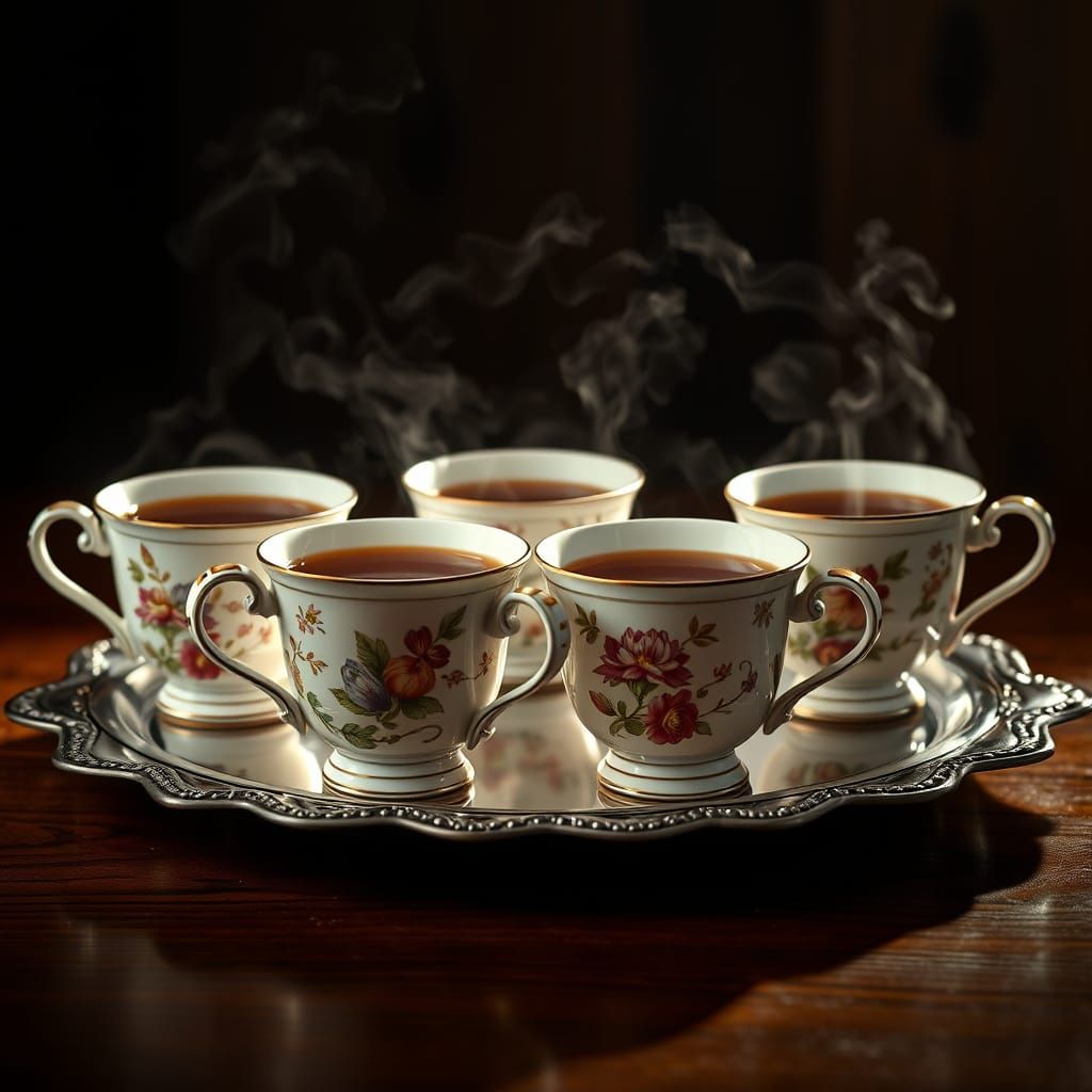 National Hot Tea Day - Steaming Hot Tea Cups in Elegant Hype...