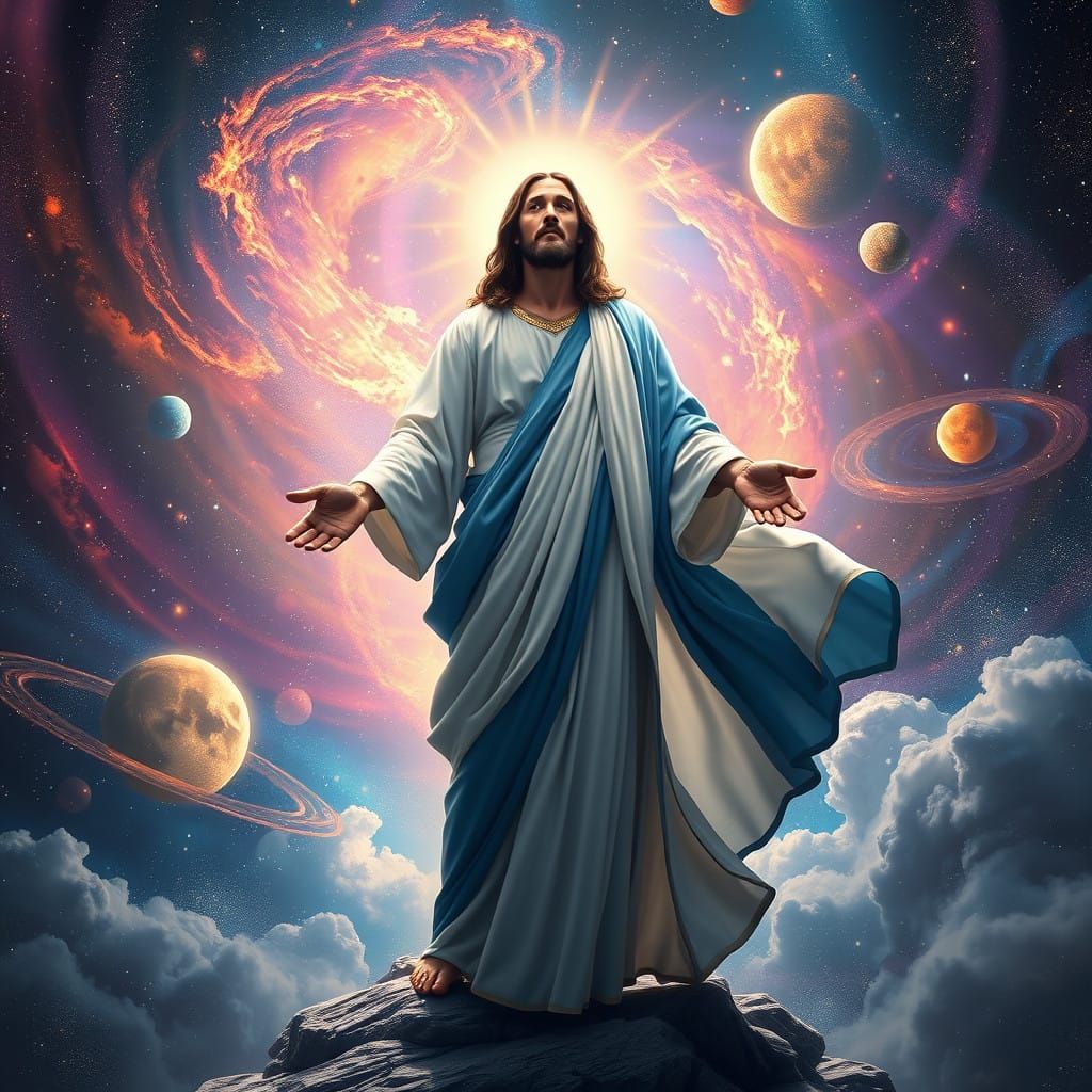 Cosmic Jesus Christ: Majestic Savior Amidst Swirli... - AI Art