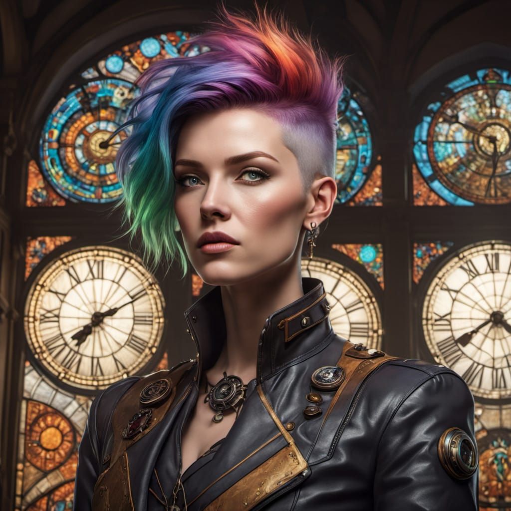 Ethereal Steam Punk Goddess in Vibrant Stained Gla... - AI Art