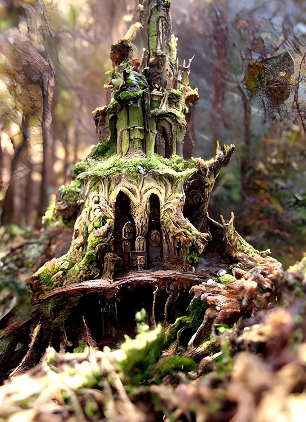 Tree stump castle in a fairytale forest - AI Generated Artwork ...