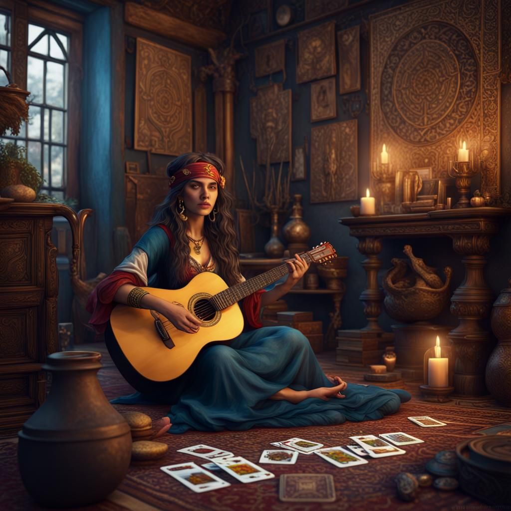 gypsy girl and her guitar... - AI Generated Artwork - NightCafe Creator