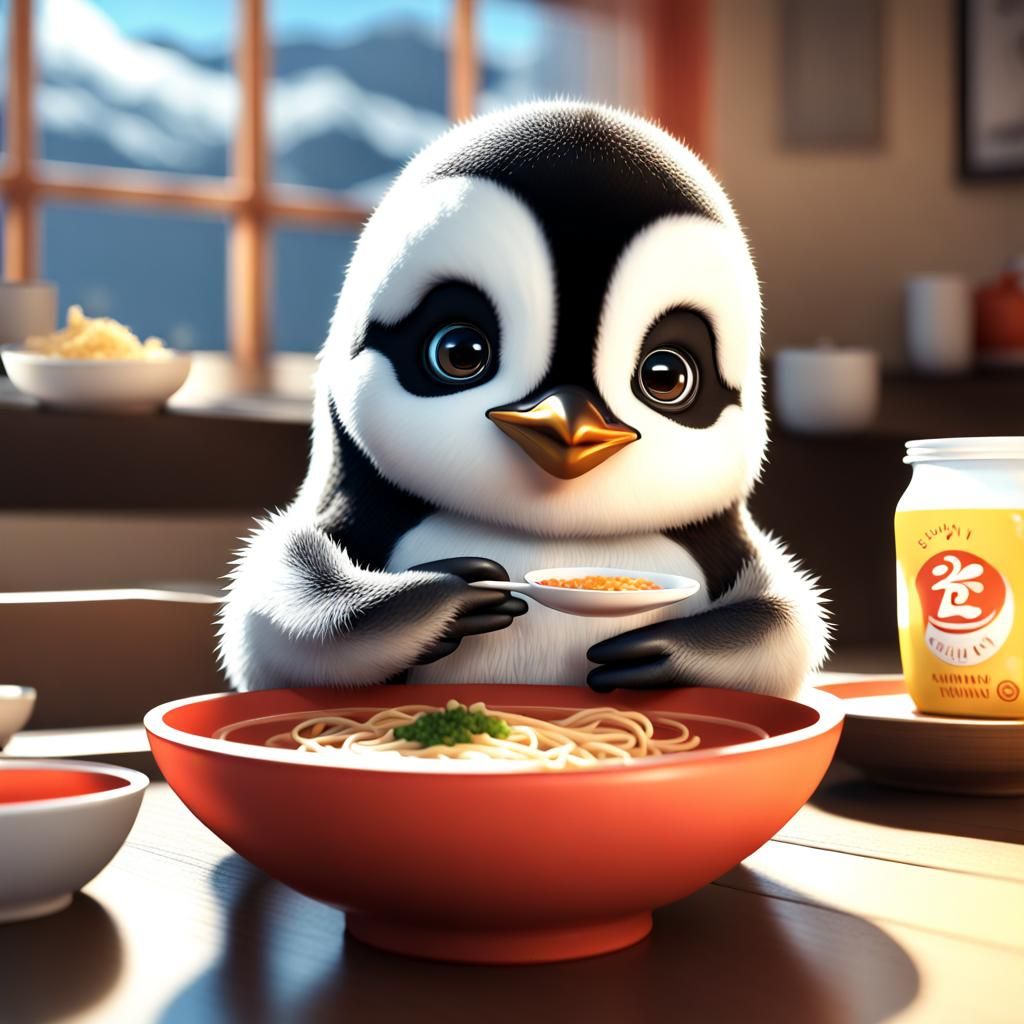 Penguin Eating His Ramen - AI Generated Artwork - NightCafe Creator