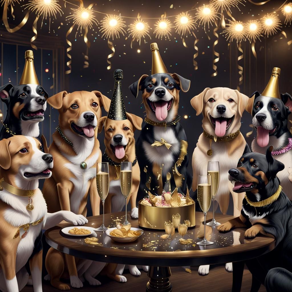 New Years Party Dogs - AI Generated Artwork - NightCafe Creator
