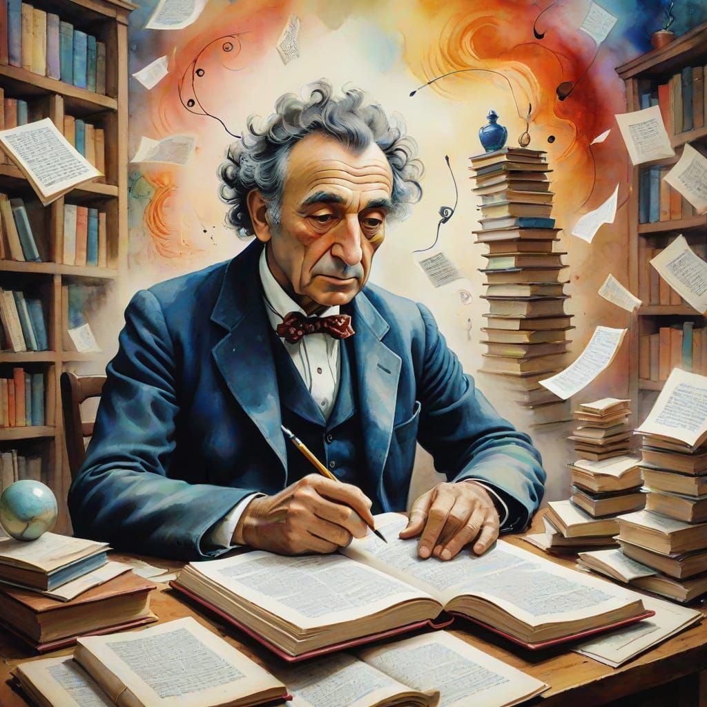 Poor inventor, studying and trying to invent a world without war...