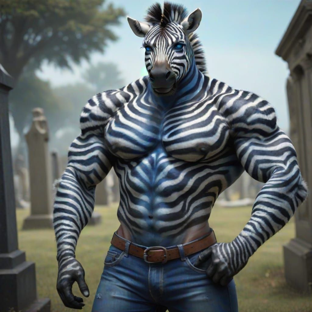 Cemetery Beefcake - Technicolor Zombie Zebra Flexes in Cemet...