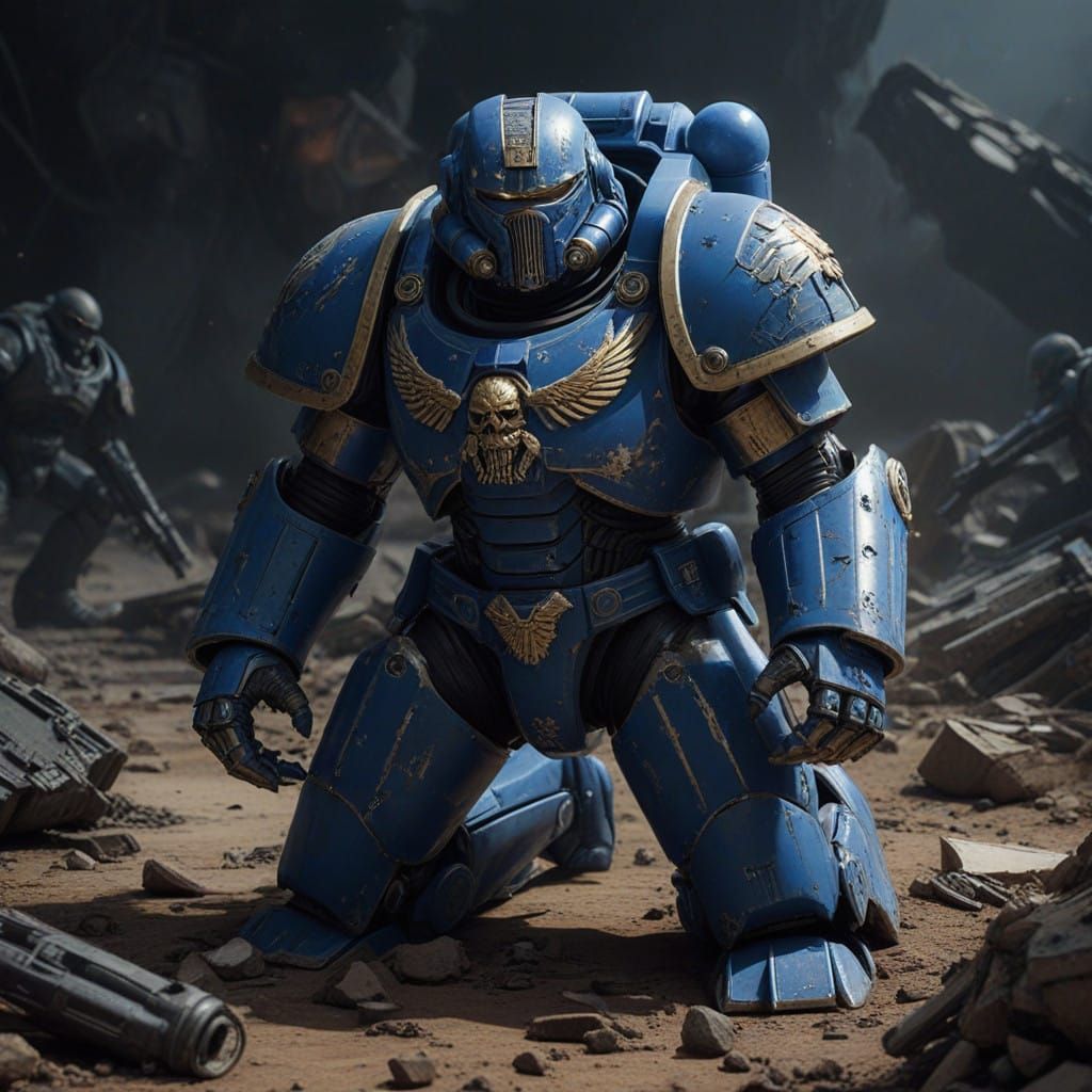 Hyperrealistic Ultramarine Space Marine in Carnage - AI Art
