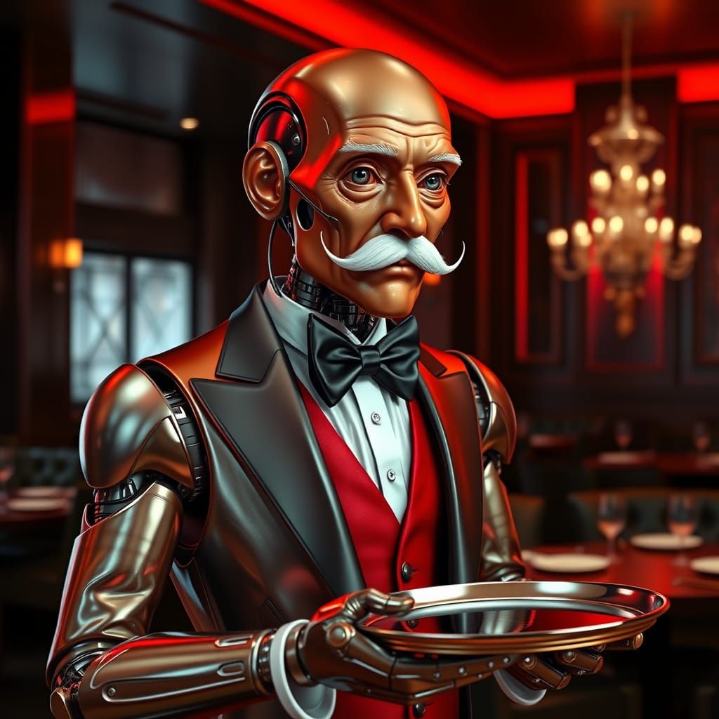 Butler Robot - Futuristic Robot Butler in Elegant Restaurant
