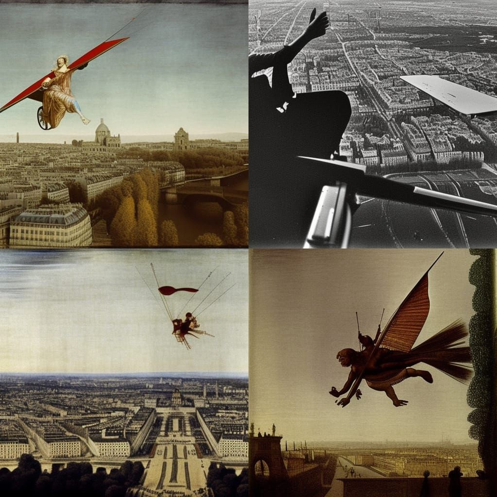 Leonardo Davinci flying over paris on glider - AI Generated Artwork ...
