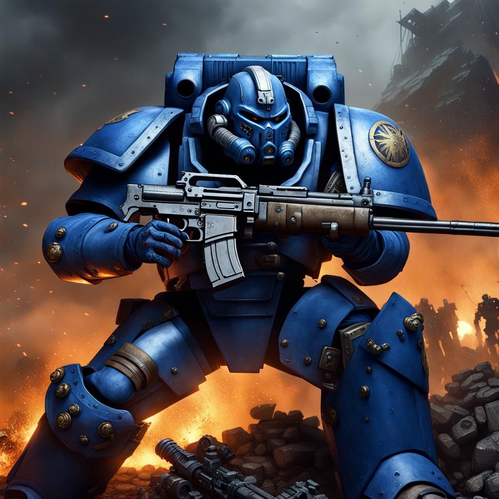 Ultra Marine in full power armor - AI Generated Artwork - NightCafe Creator