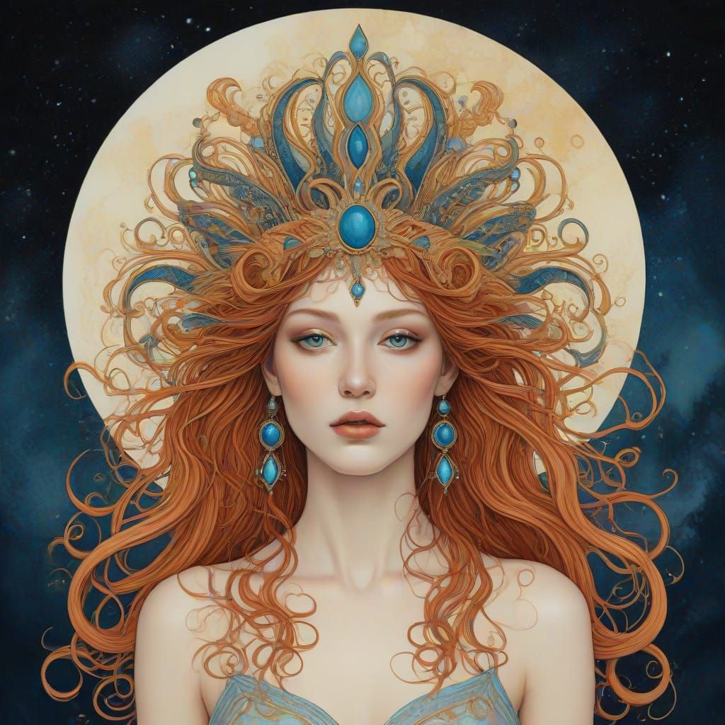 Regal Alien Goddess with Celestial Hair and Ornate... - AI Art