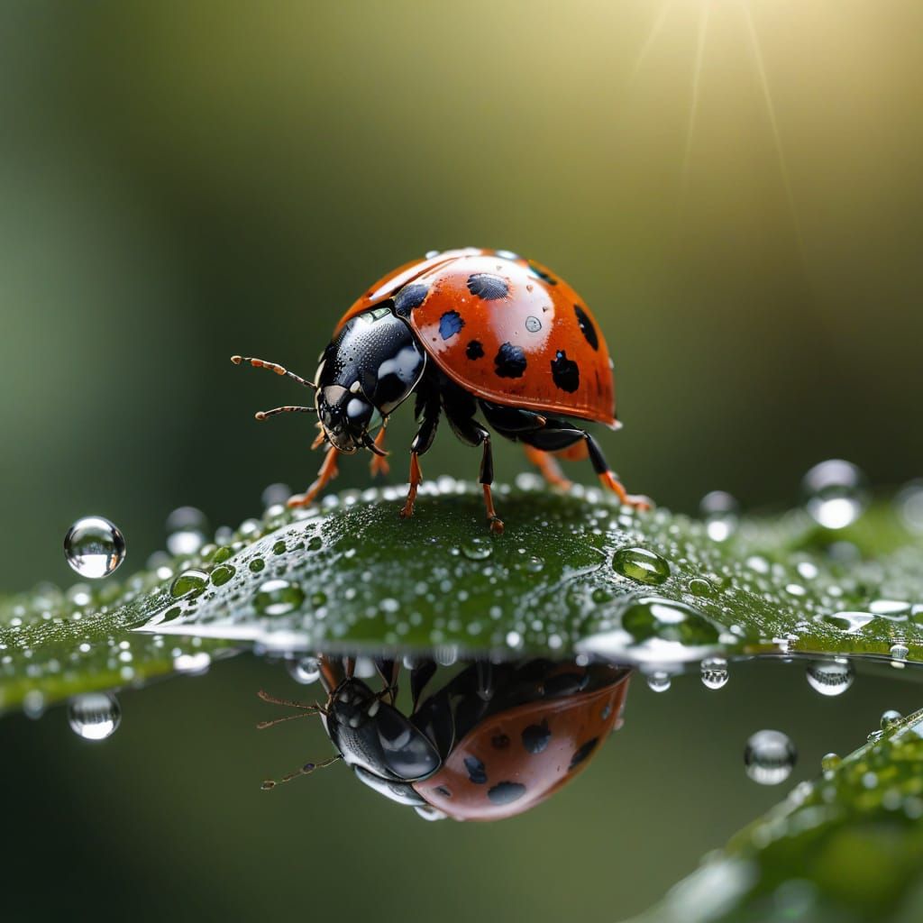 Ladybug Drinking: Hyper-Realistic Macro Photograph... - AI Art