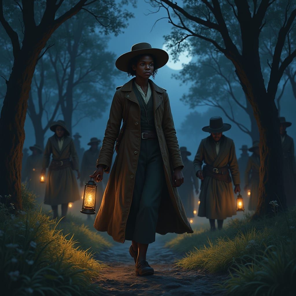 Young Harriet Tubman Leads Enslaved Through Moonli... - AI Art