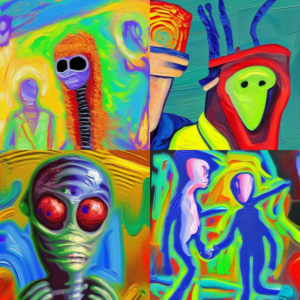 a digital art image of an alien and a punk rock guy - AI Generated ...