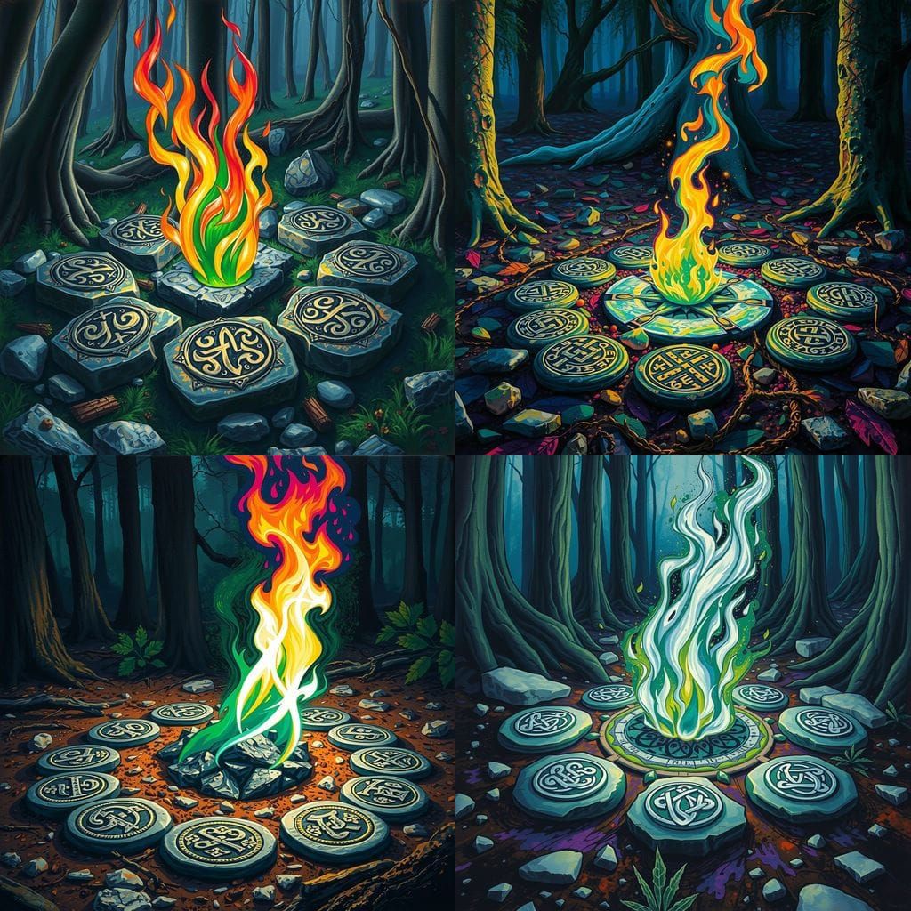 Mystic flame in the night - Emerald Flame with Celtic Runes ...