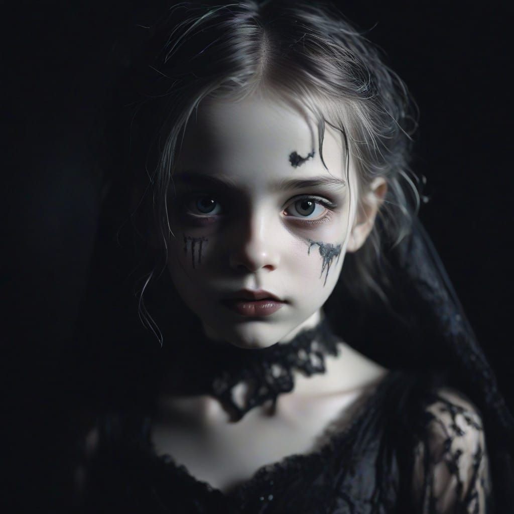 Hyper-realistic portrait photography. A gothic child of the Devil. Soft ...