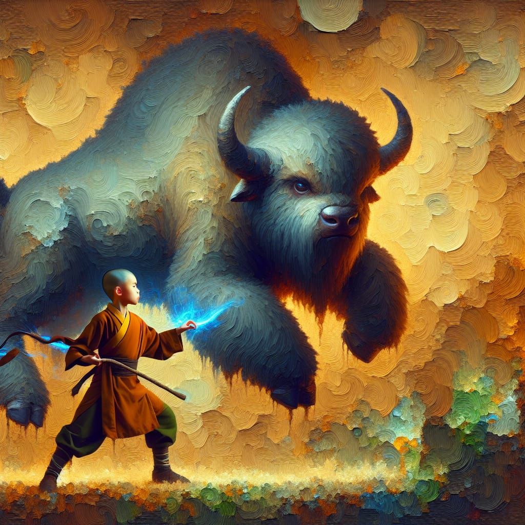 Aang and his buddy Appa - AI Generated Artwork - NightCafe Creator