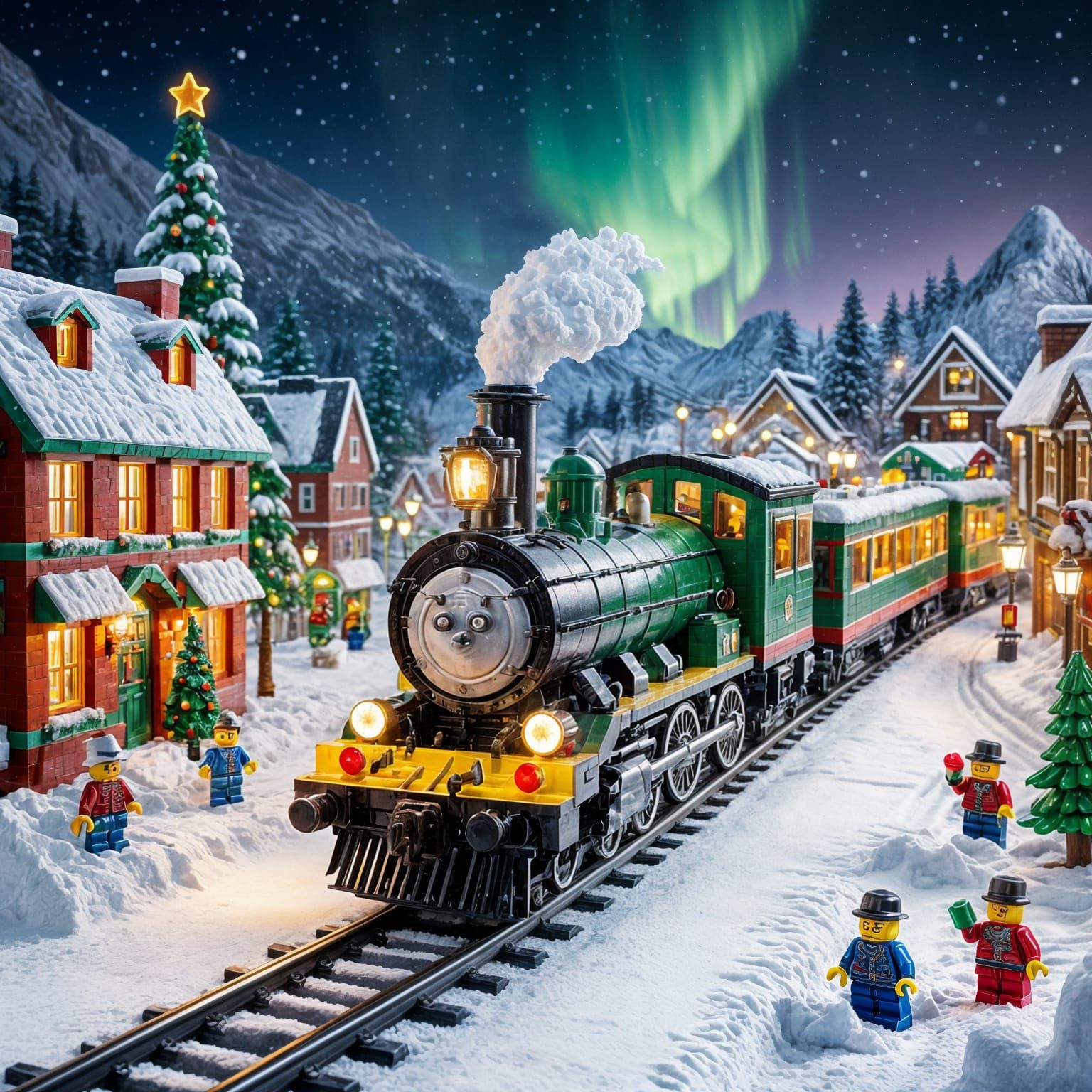 Surreal LEGO City Christmas Train Chugs Along Snow... - AI Art