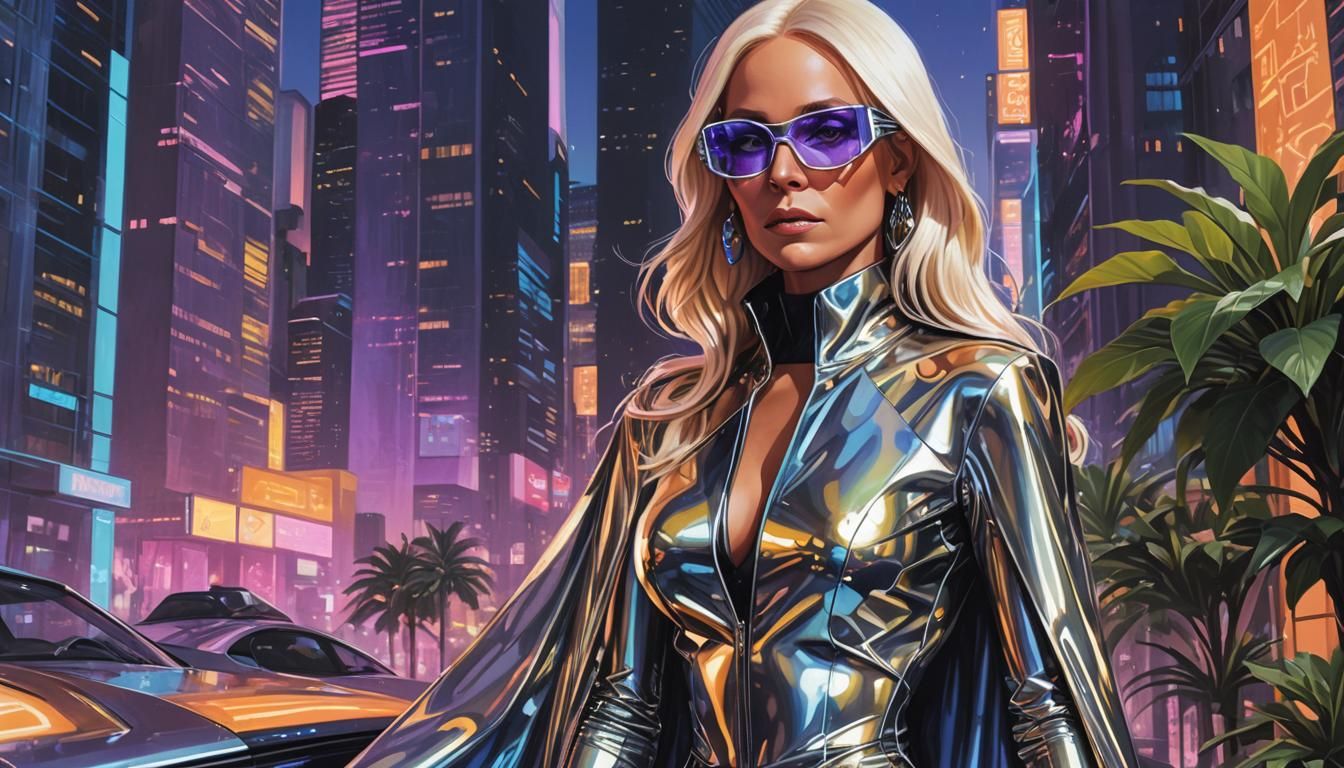 Cyberpunk Secretary in Futuristic Office Scene - AI Art