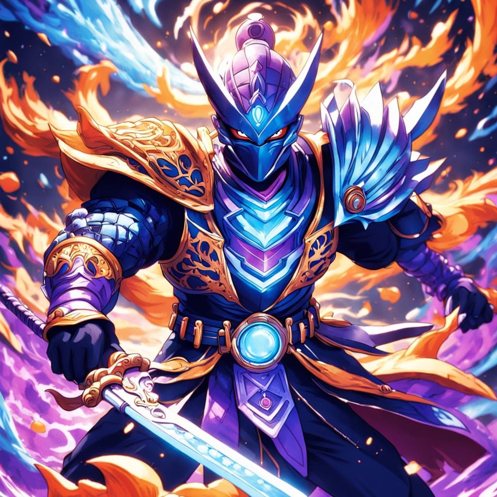 A cosmic-astral dragon swordsman Kamen Rider symbolizing the four ...