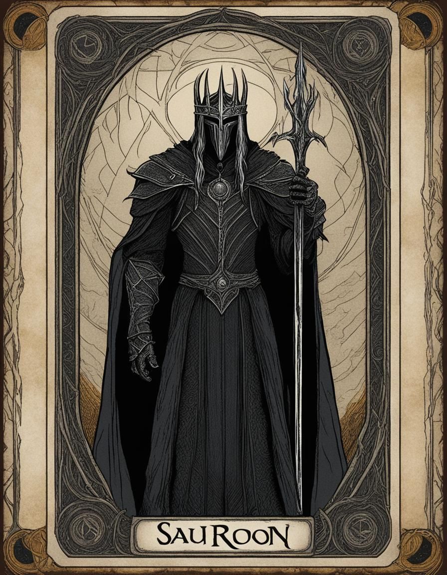 Retro Tarot Card from Lord of the rings Featuring Sauron. Small border ...