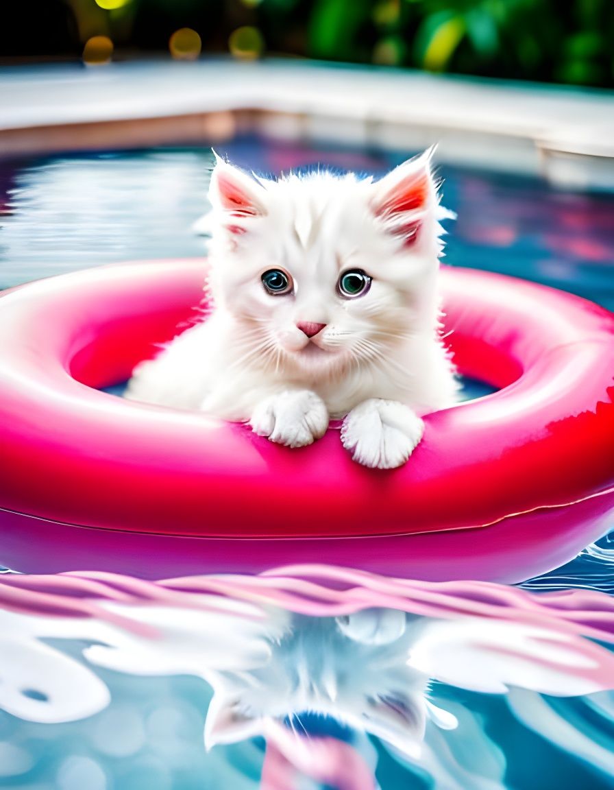 Cute little kitten in floatie - AI Generated Artwork - NightCafe Creator
