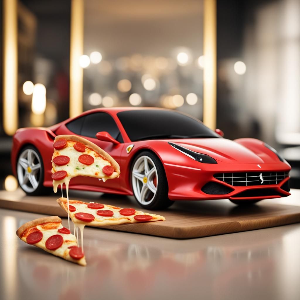 pizza in a ferrari forme - AI Generated Artwork - NightCafe Creator