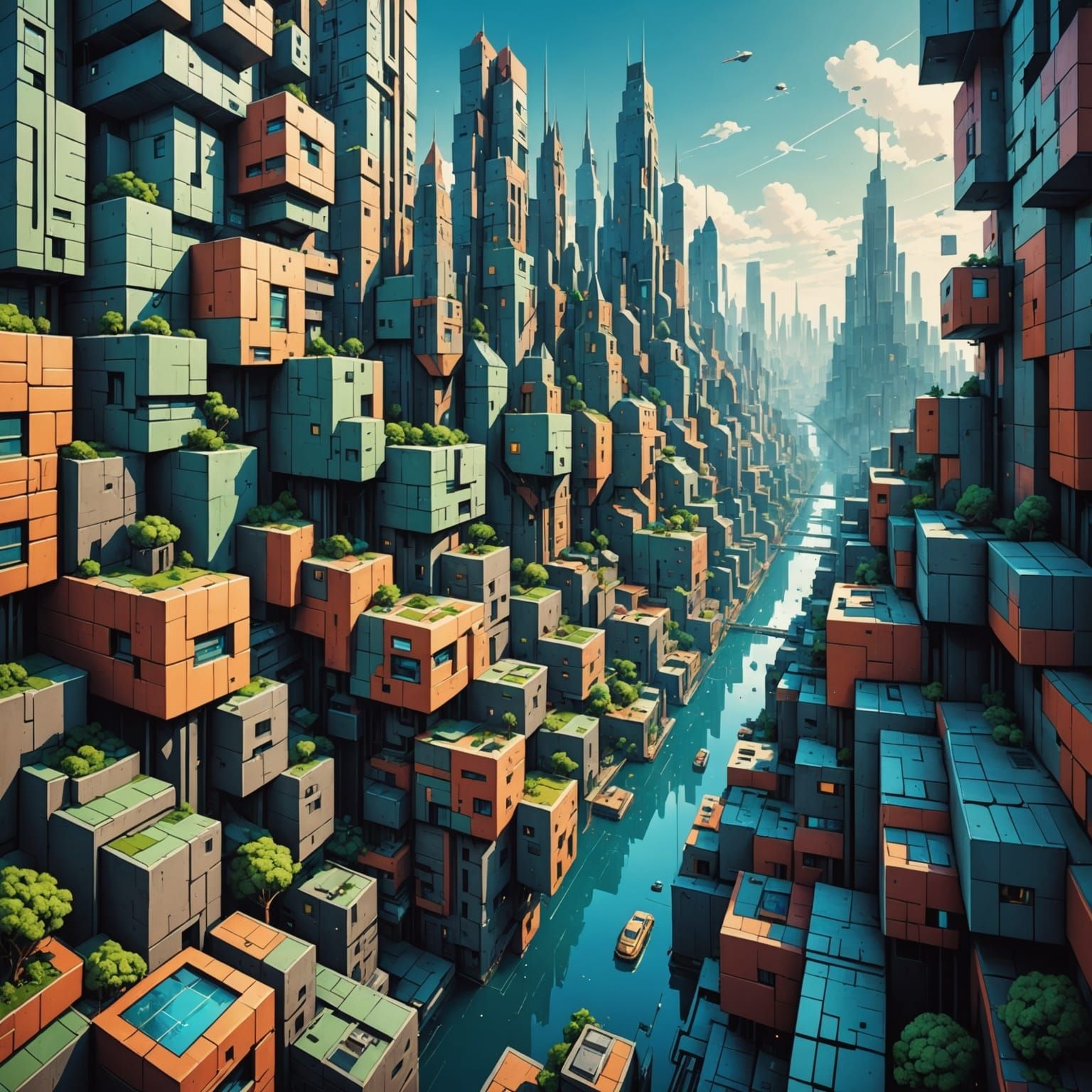 City of Cubes - Dystopian Cubism City Utopia in Perfect Comp...